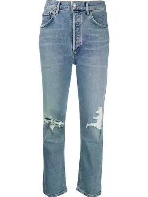 AGOLDE Ripped High-rise Cropped Jeans - Blue