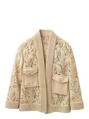 EDWARD ACHOUR PARIS Floral-lace Flap-pocket Jacket - Neutrals