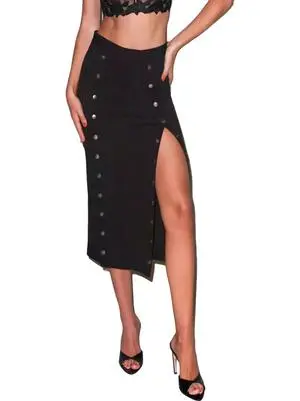 FLEUR DU MAL Undo Me Button-embellished Slit-detail Midi Skirt - Black