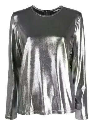 TOM FORD Metallic Laminated Long-sleeve Top - Silver