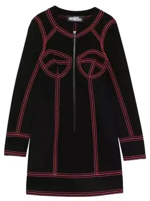 Jeremy Scott 2010 Contrast-stitch Zip-up Midi Dress - Black