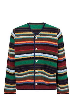 Sacai V-neck Striped Wool-blend Cardigan - Red Multi