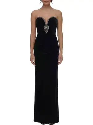 SELF-PORTRAIT Velvet Maxi Dress - Black
