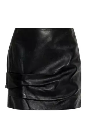 Isabel Marant Étoile Agnes Draped Leather Mini Skirt - Black