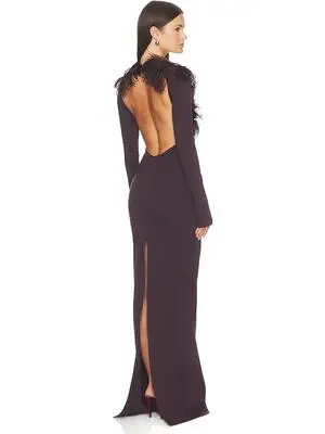 Attico Long Feather Gown In . Also - Brown
