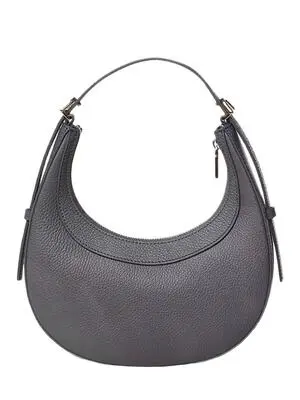 COCCINELLE Grained Leather Crescent Tote Bag - Grey