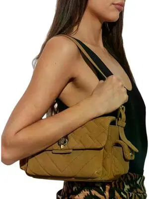 Kurt Geiger Kensington Quilted Suede Shoulder Bag - Brown