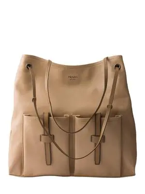 Prada Large Leather Route Shoulder Bag - Neutral