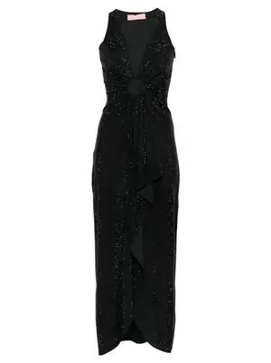 TWENTY FOURHAITCH Sequin-embellished Ring-detail Midi Dress - Black