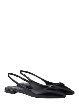 Prada Brushed Leather Slingback Ballet Flats 10 - Black
