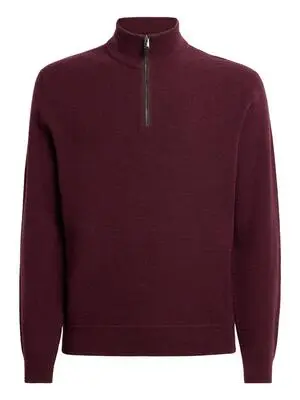 Canali Virgin Wool-cashmere Quarter-zip Sweater - Red