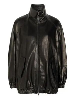 Brunello Cucinelli Funnel Neck Leather Jacket - Black