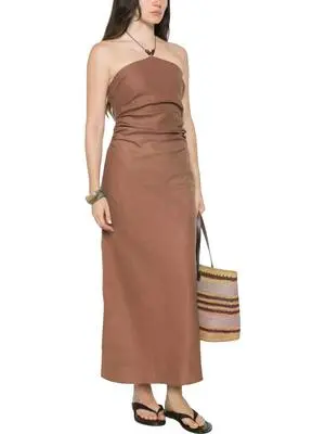 Faithfull The Brand Natalia Beaded Halterneck Midi Dress - Brown