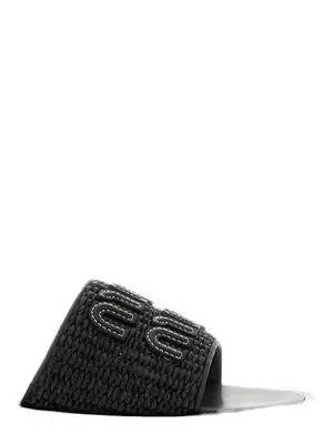 Miu Miu Woven Slides With Logo Patch - Black