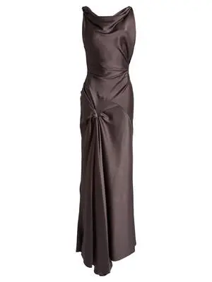 Victoria Beckham Posy Draped Satin Gown - Grey