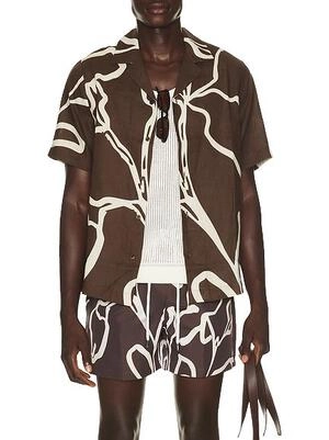 Frescobol Carioca Roberto Linen Short Sleeve Shirt Flor Printt - Cacao