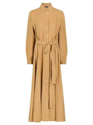 Polo Ralph Lauren Linen Midi Shirt Dress - Brown