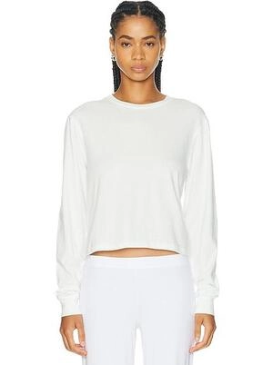 Eterne Cotton Modal Long Sleeve Boxy Tee - Ivory