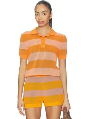 Lacoste Striped Knit Polo Top - Orange