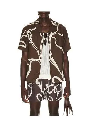 Frescobol Carioca Roberto Linen Short Sleeve Shirt Flor Printt In . Also - Brown