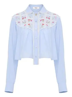 Chloé Cropped Embroidered Shirt - Light Blue