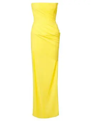 Alex Perry Ruched Mesh Bustier Gown - Yellow