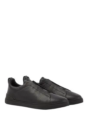 Zegna Triple Stitch Leather Sneakers - Black