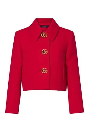 Gucci Double G Cropped Wool Crepe Jacket - Red