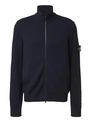 Stone Island Compass Badge Virgin Wool Zip-up Cardigan - Blue