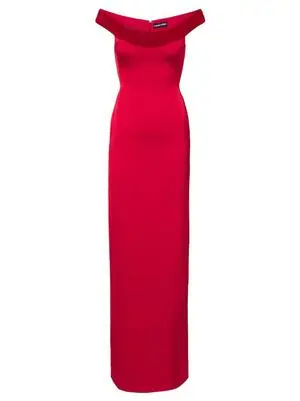 David Koma Velvet-trimmed Off-shoulder Satin Gown - Red