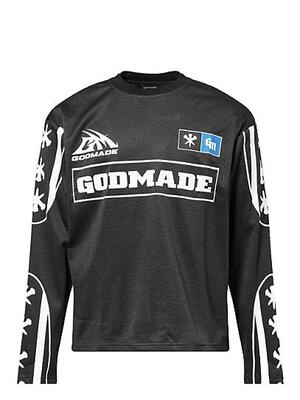 GODMADE Long-sleeve Graphic Print Cotton Top - Black