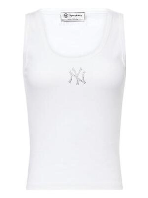 SPORTY & RICH X 47 X The New York Yankees Crystal Embellished Cotton Tank Top - White
