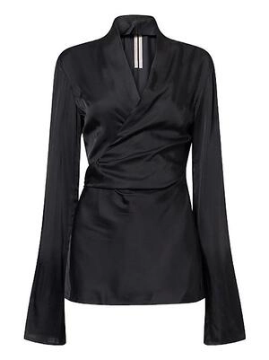 Rick Owens Laura Wrap-around Satin Top - Black
