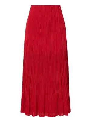 Balmain Plissé Crepe Midi Skirt - Red