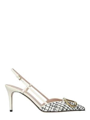 Valentino Garavani Vlogo Signature Slingback Tweed Heels - White/comb