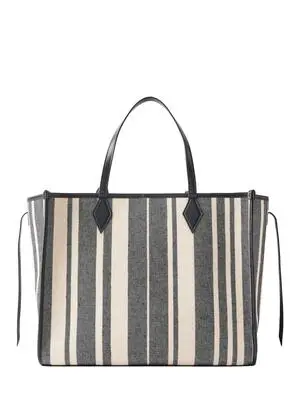 METIER Chameleon 41 Striped Leather-trimmed Canvas Tote - Black