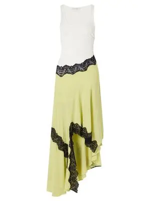 Christopher Esber Cutaway Asymmetric Lace-trimmed Ruched Stretch-jersey And Crepe Dress - Multi