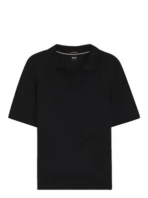 BOSS Short-sleeved Knitted Wool Polo Shirt - Black