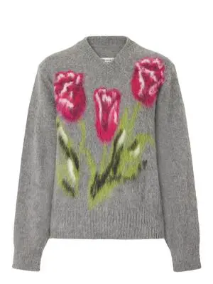 MAISON MARGIELA Floral Intarsia-knit Brushed Wool-blend Sweater - Gray