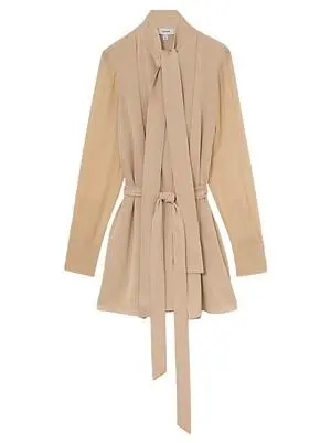 REISS Iman Tie-neck Woven Mini Dress - Cream