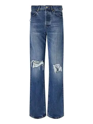 FRAME The Vertical Distressed-detail Straight-leg Jeans - Blue