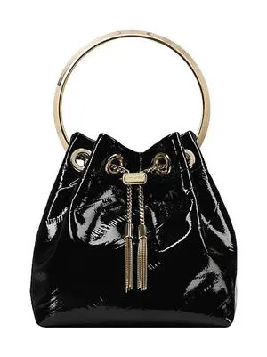 JIMMY CHOO Bon Bon Shiny Biker Leather Bucket Bag - Black/multi/gold