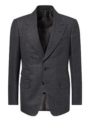 TOM FORD Shelton Overcheck Single-breasted Wool Jacket - Anthracite