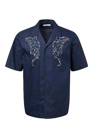 Dries Van Noten Short-sleeve Embroidered Cotton Shirt - Navy