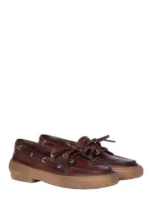 Miu Miu Leather Deck Shoes - Coffee