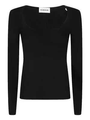P.a.r.o.s.h Ribbed-knit Scoop-neck Long-sleeve Wool T-shirt - Black