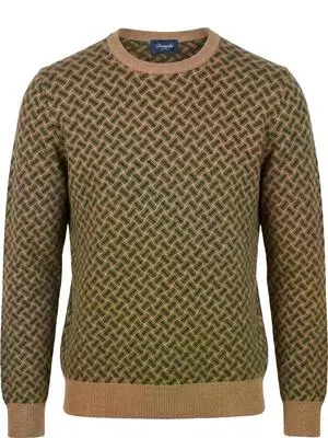 DRUMOHR Geometric Pattern Cashmere Crew Neck Sweater - Neutrals