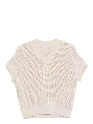 Peserico Sequin-embellished Open-knit Top - Neutrals