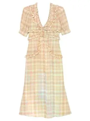 Alessandra Rich Checked Silk Midi Dress - Neutrals
