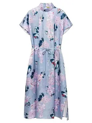 Shanghai Tang Floral Print Silk Midi Dress - Blue